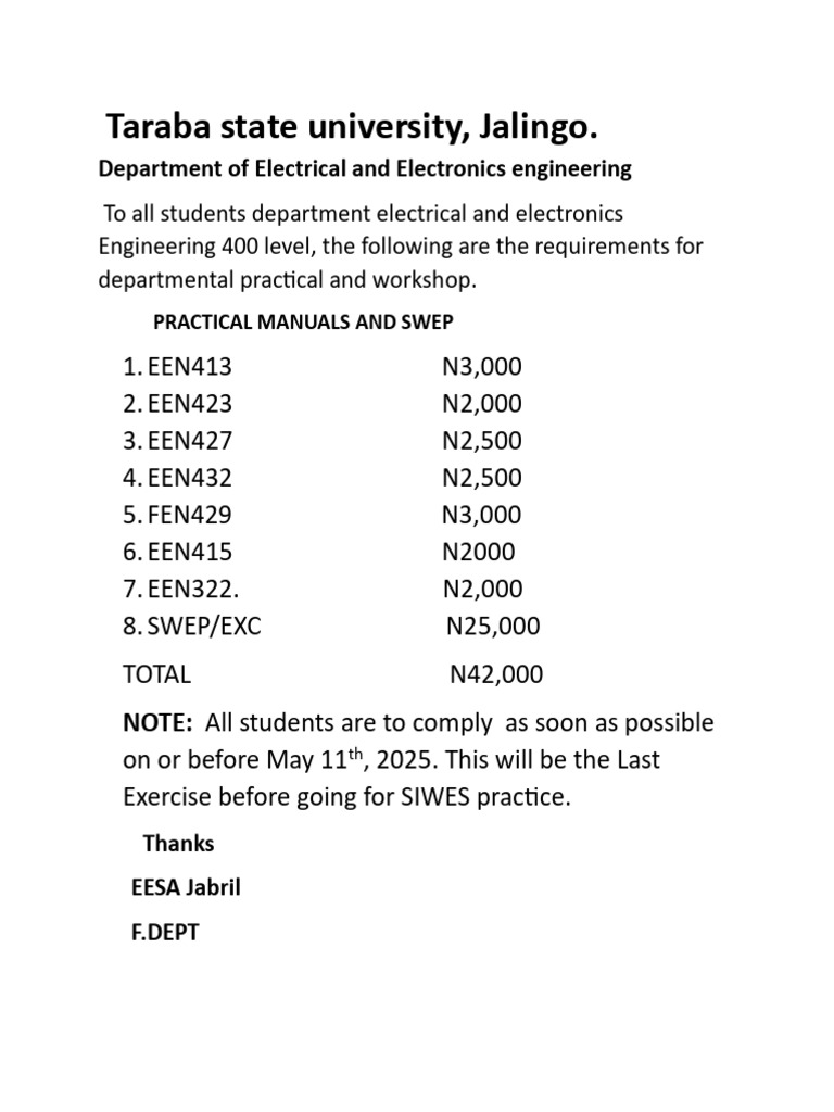 Departmental Practicals and SWEP S | PDF