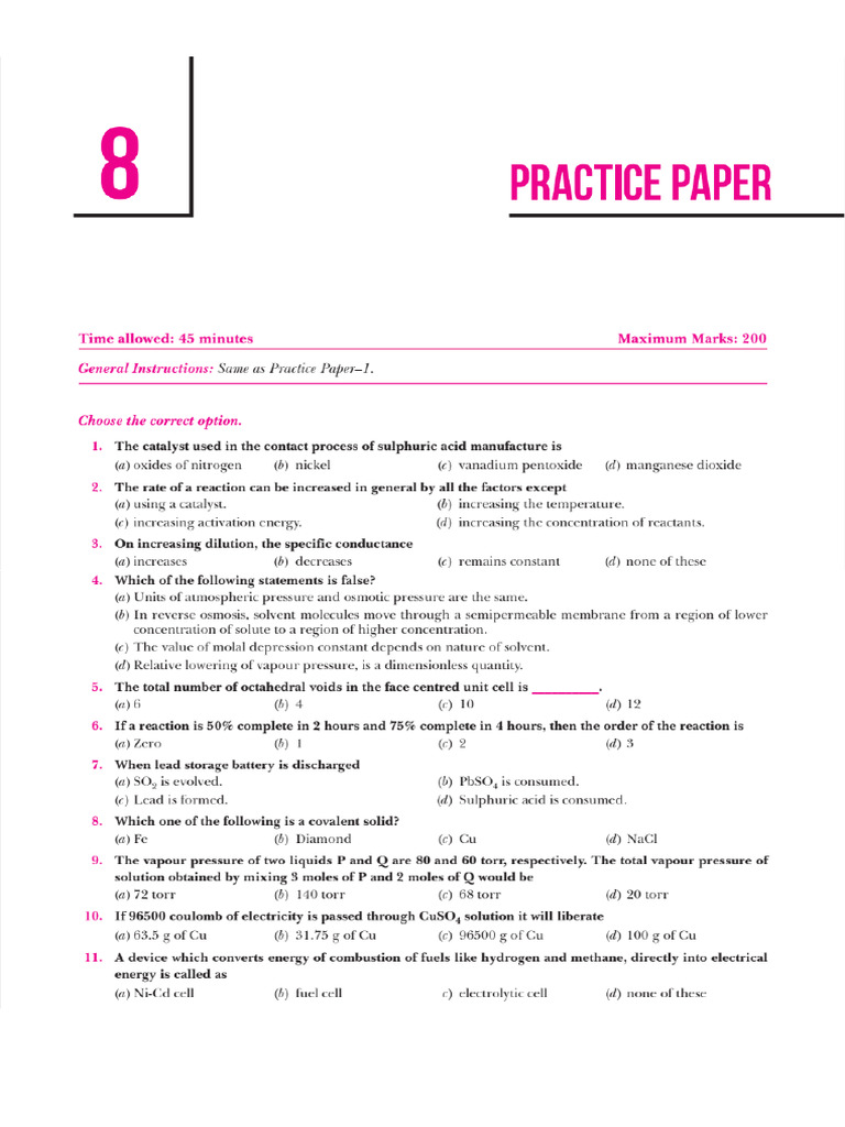 Chemistry Practice Paper 8 | PDF