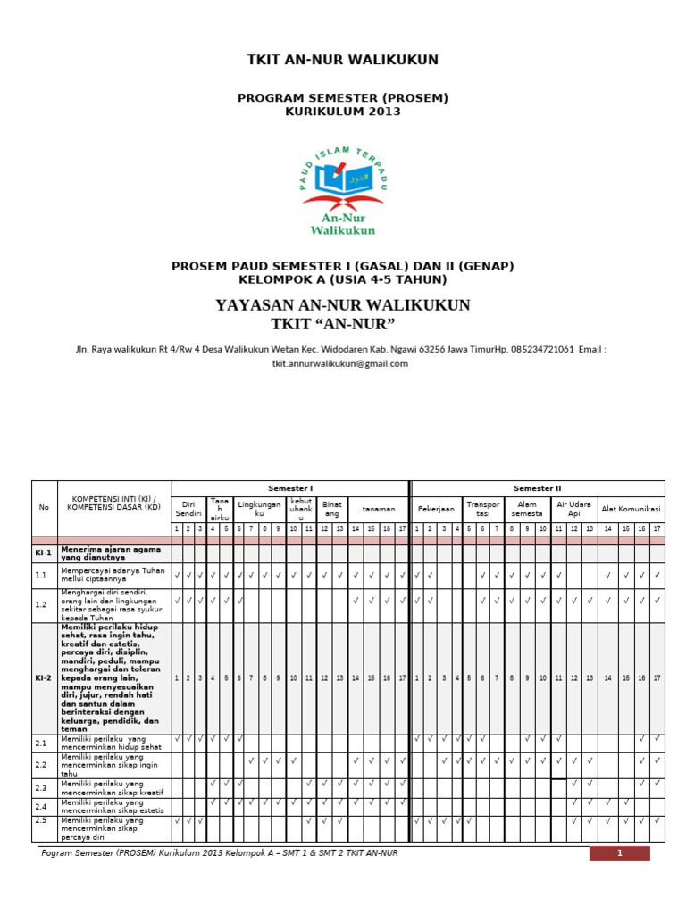 PROSEM PAUD K13 KLP A (4-5 TH) - SMT 1,2 | PDF