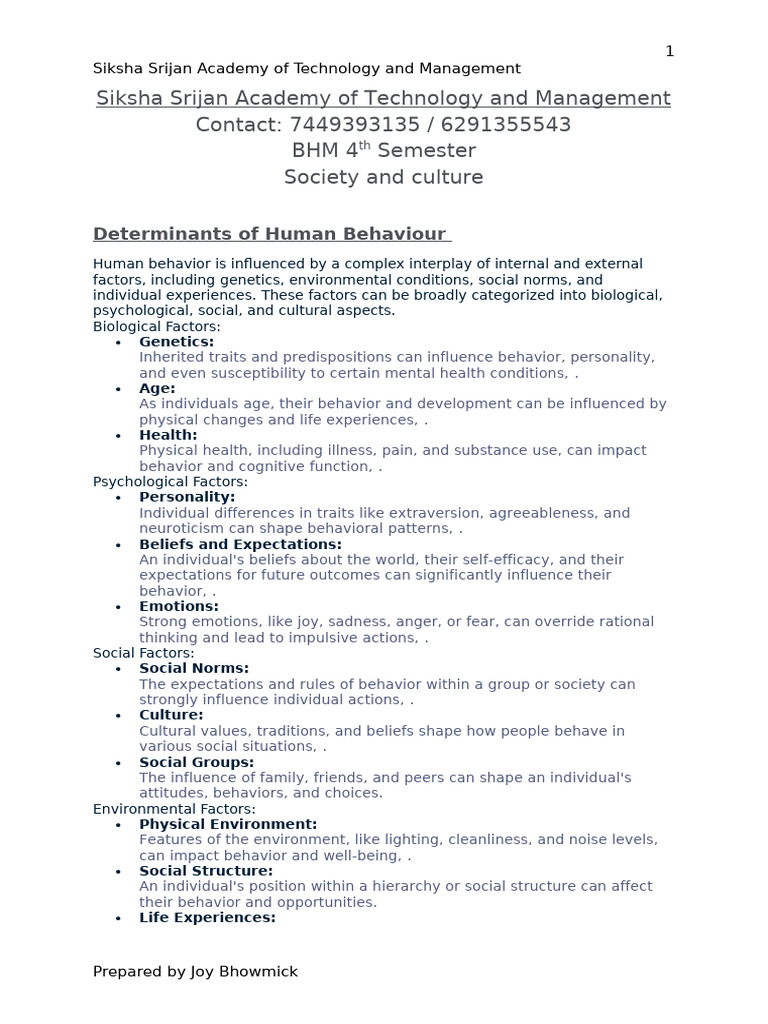 Determinants of Human Behaviour | PDF | Behavior | Human Behavior
