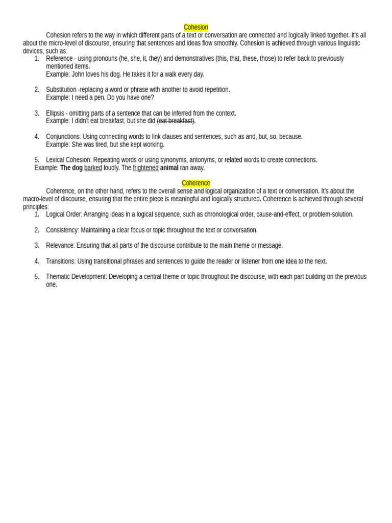 Cohesion and Coherence | PDF