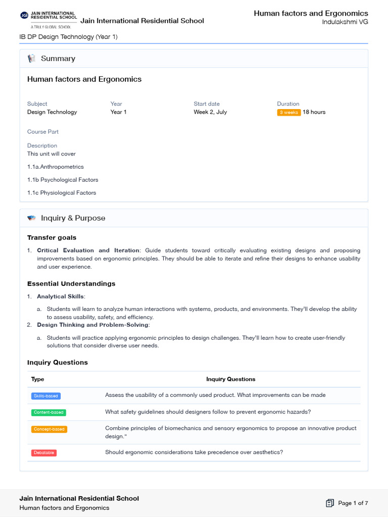 Human factors and Ergonomics_Unit Planner | PDF | Usability | Educational Assessment