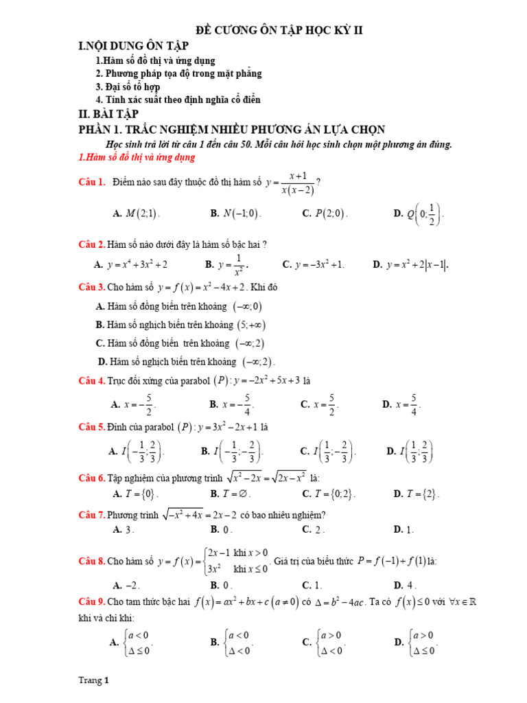 Đề Cương Toán 10-Hkii | PDF