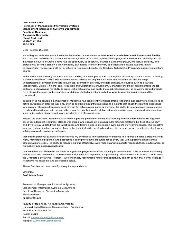 Lecturer Recommendation Letter | PDF | Leadership | Learning