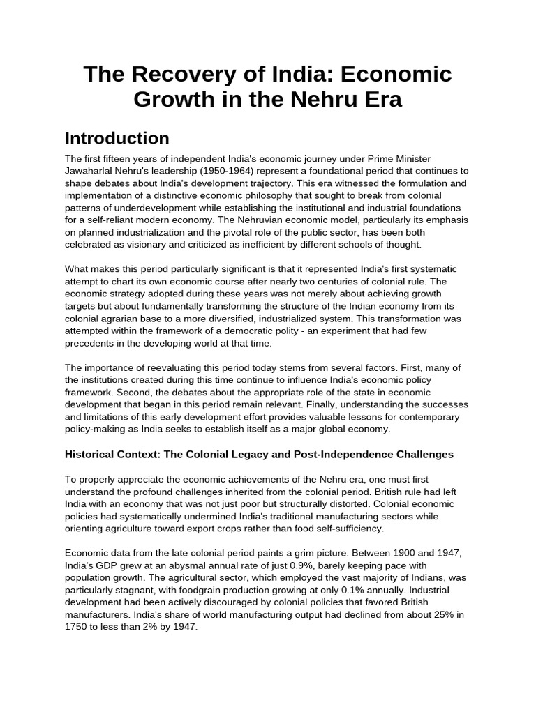 Nehru's Economic Growth Model in India | PDF | Economic Growth ...
