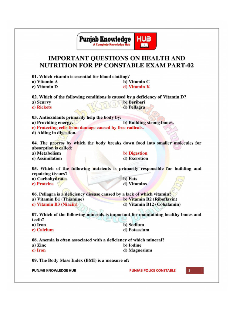 Health & Nutrition MCQs Part-2 | PDF