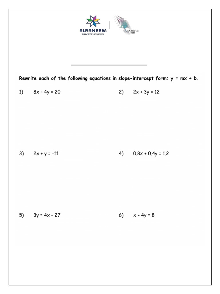 Equation of A Straight Line - Worksheet (Remedial) G11 | PDF