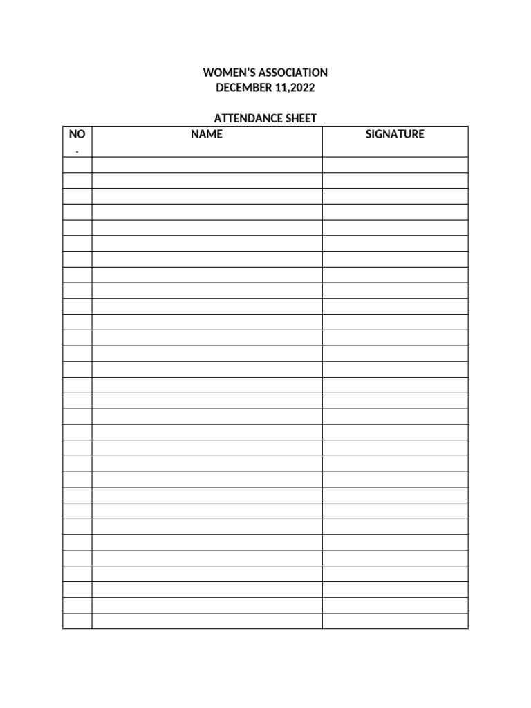 Women's Attendance Sheet | PDF