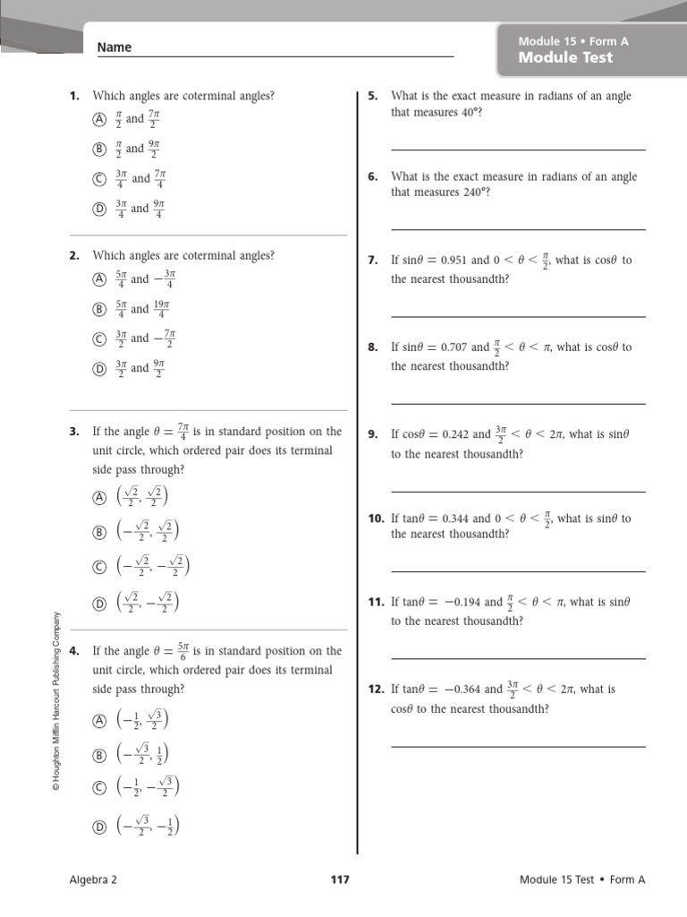 Module 15 Test: Angles and Arcs | PDF | Angle | Elementary Geometry