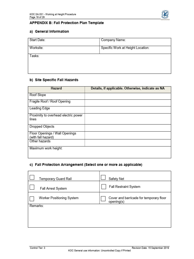 APPENDIX B-Fall Protection Plan Template- | PDF | Working Conditions ...
