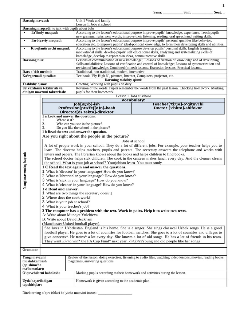 6-sinf ingliz tili konspekt | PDF | Communication | Behavior Modification