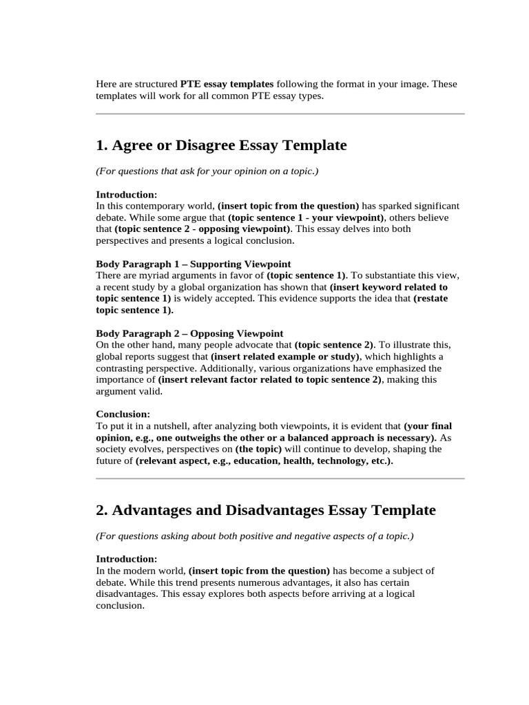 Here Are Structured PTE Essay Templates Following The Format in Your ...