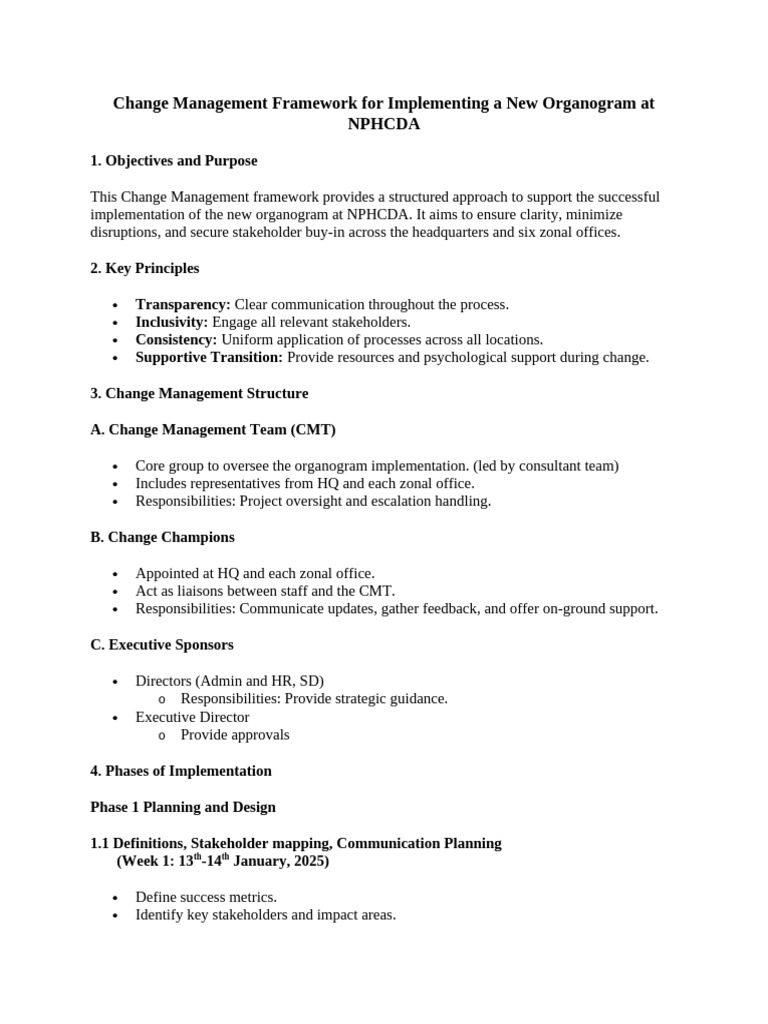 Change Management Framework for Implementing New Organogram | PDF ...