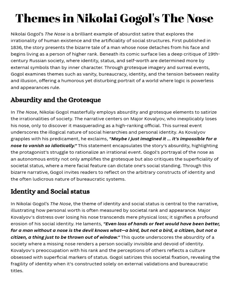 Themes in Nikolai Gogol's the Nose _20250430_173527_0000 | PDF