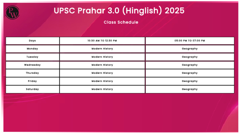 Class Schedule - UPSC Prahar 3.0 (Hinglish) 2025 | PDF