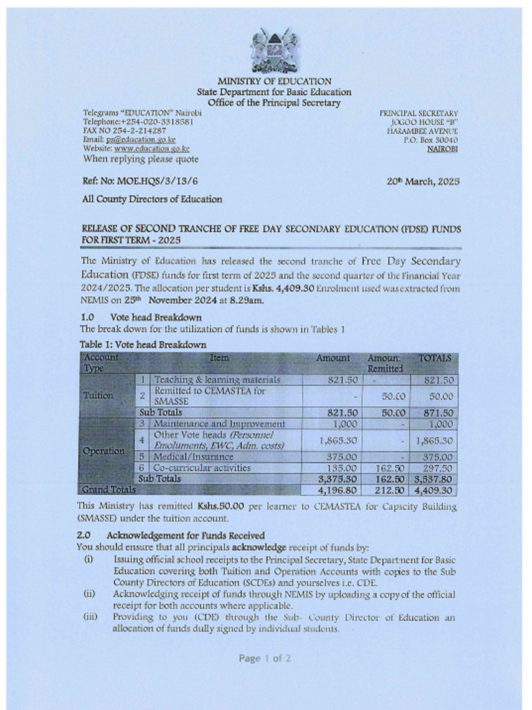Release of 2nd Tranche of Fdse for First Term, 2025 | PDF