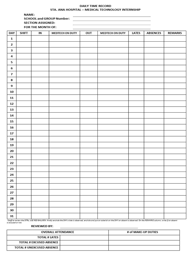 INTERNS DAILY TIME RECORD For REGULAR DUTIES | PDF