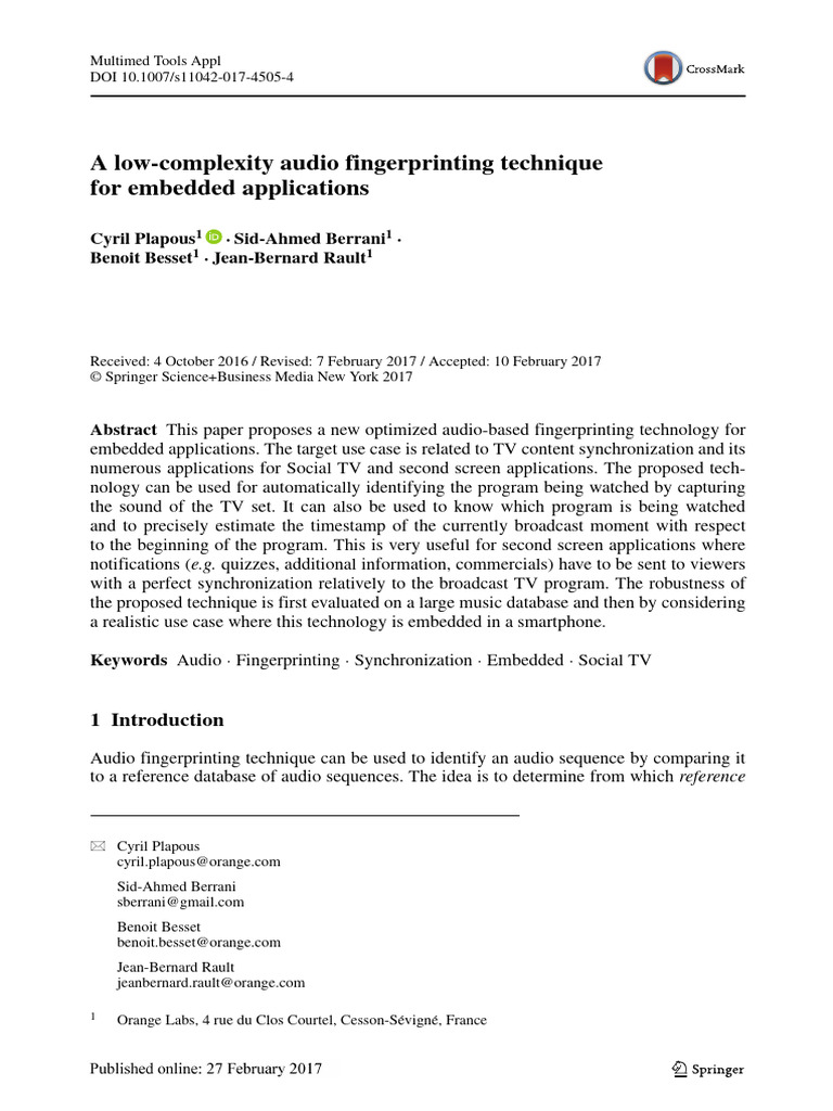 A Low-Complexity Audio Fingerprinting Technique for Embedded Applications | PDF | Equalization ...