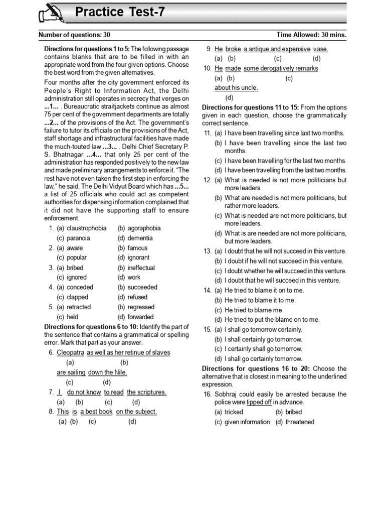 English Practice Paper 7 | PDF | Verb | Language Mechanics