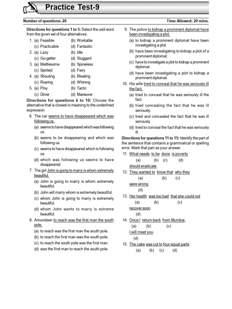 English Practice Paper 9 | PDF | Adjective | Grammar