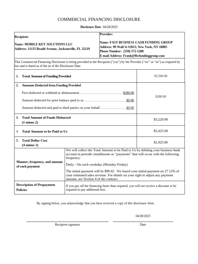 Fast Business Cash Funding Group - Mobile Key Solutions | PDF | Security Interest | Indemnity