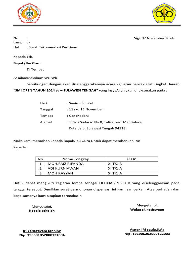 Surat Izin Sekolah | PDF
