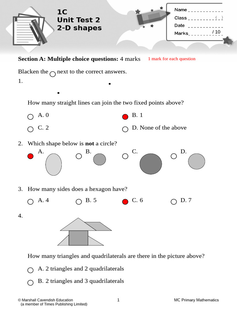 2-D Shapes Unit Test Questions | PDF | Shape | Triangle
