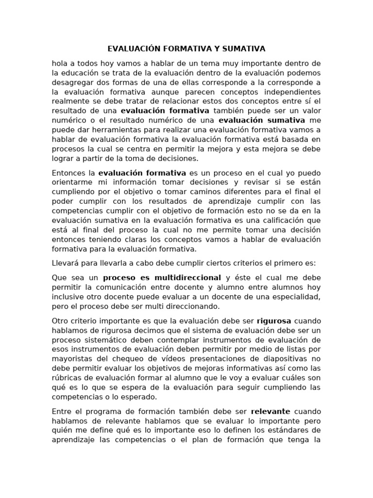 Evaluación Formativa Yt | PDF | Evaluación | Aprendizaje