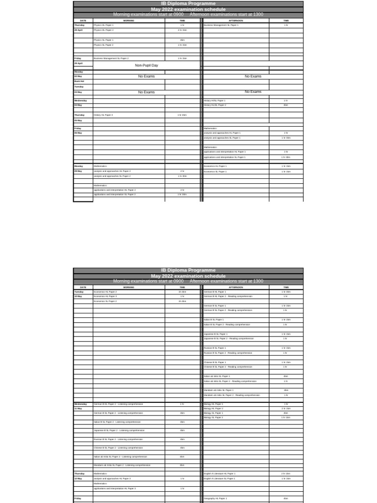 IB Timetable May 2022 For WEBSITE 1 | PDF | Schools | Educational Assessment And Evaluation