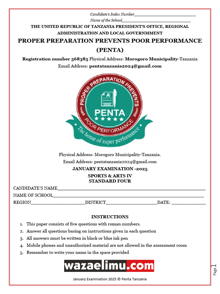 PENTA ARTS & SPORT IV - WazaElimu.com | PDF | Musical Instruments ...