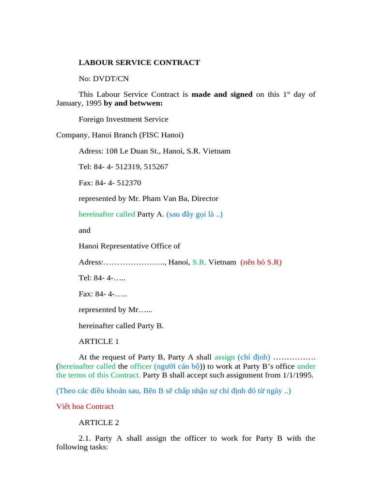 Labour Service Contract | PDF