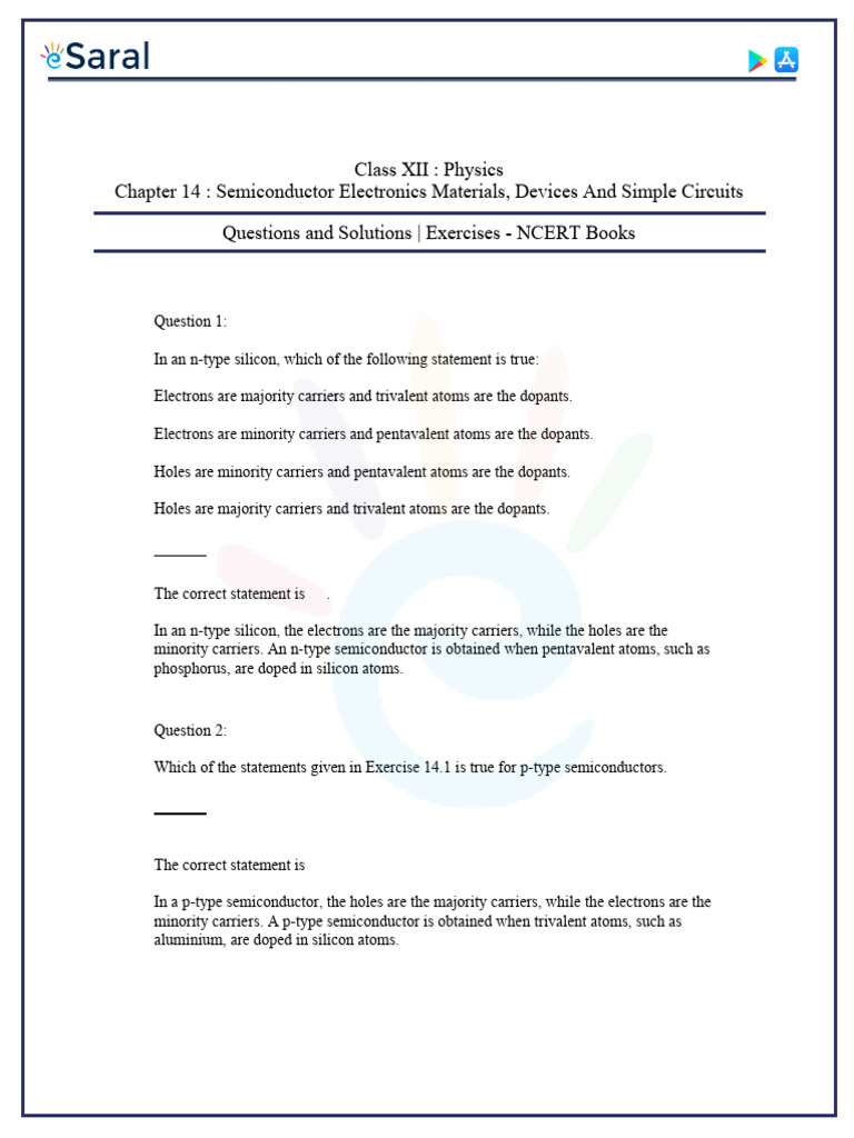 NCERT Solutions For Class 12 Physics Chapter 14 Semiconductor Electronic Material Devices and ...