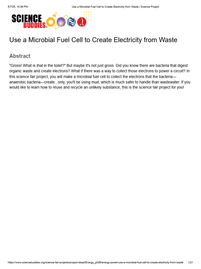 Use A Microbial Fuel Cell To Create Electricity From Waste - Science ...