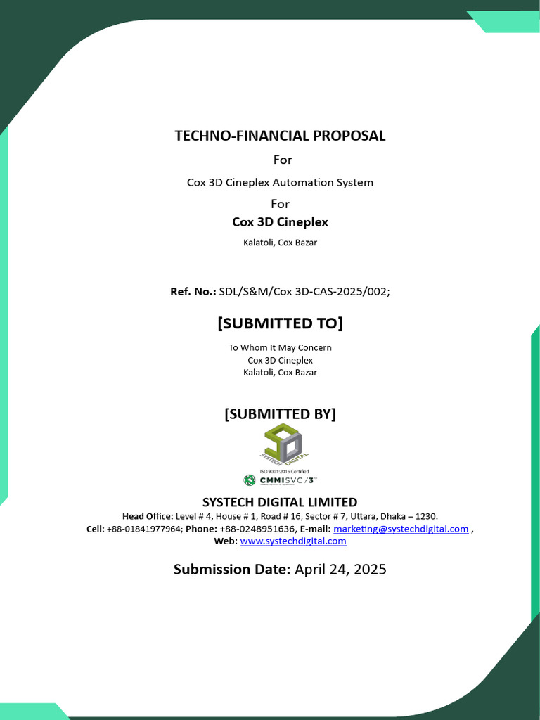 Techno-Financial Proposal_Cox 3d Cineplex Automation | PDF | Computing