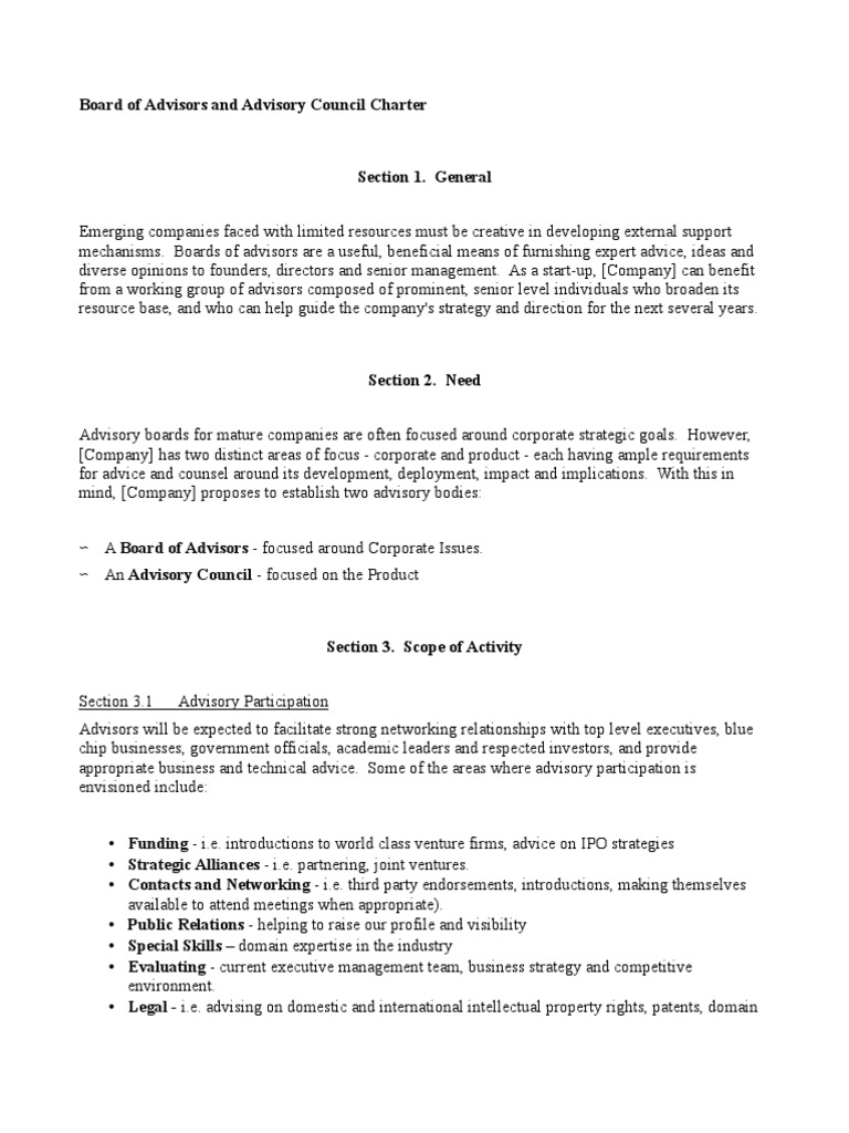 Board of Advisory Council Charter | PDF | Board Of Directors | Venture ...