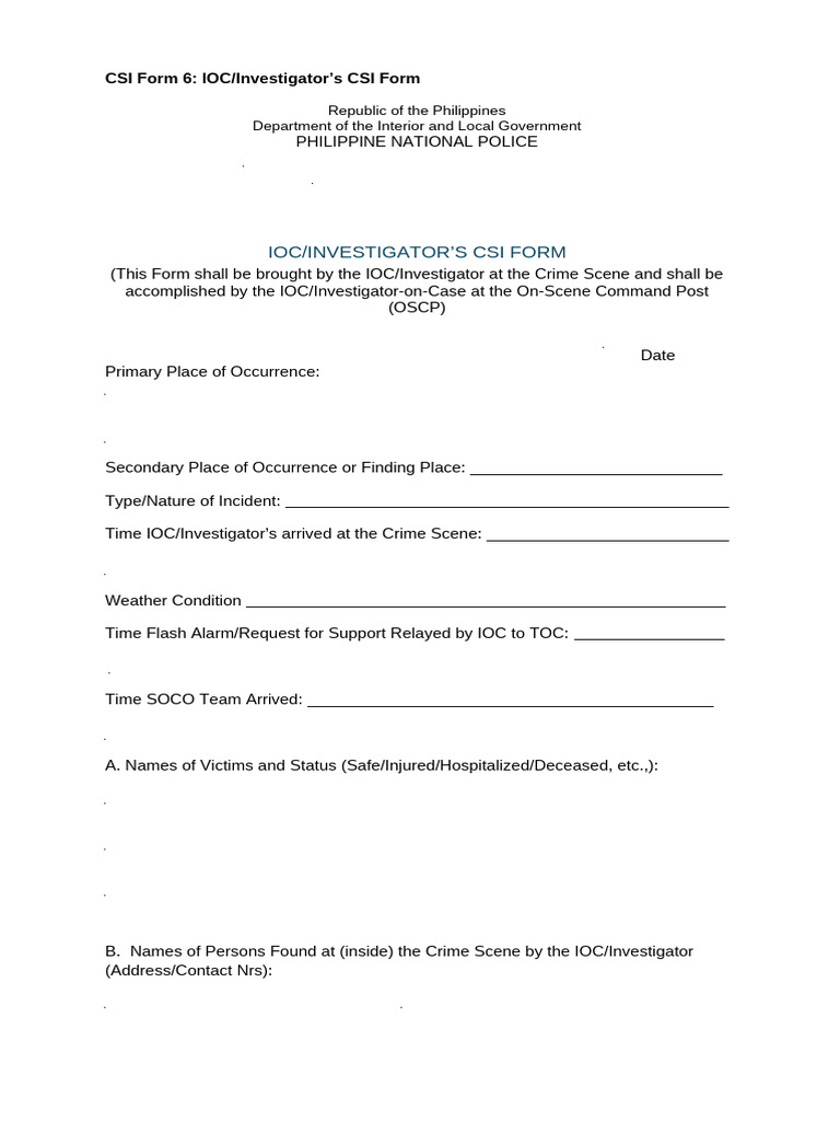 CSI Form 6: IOC Investigator's Report | PDF