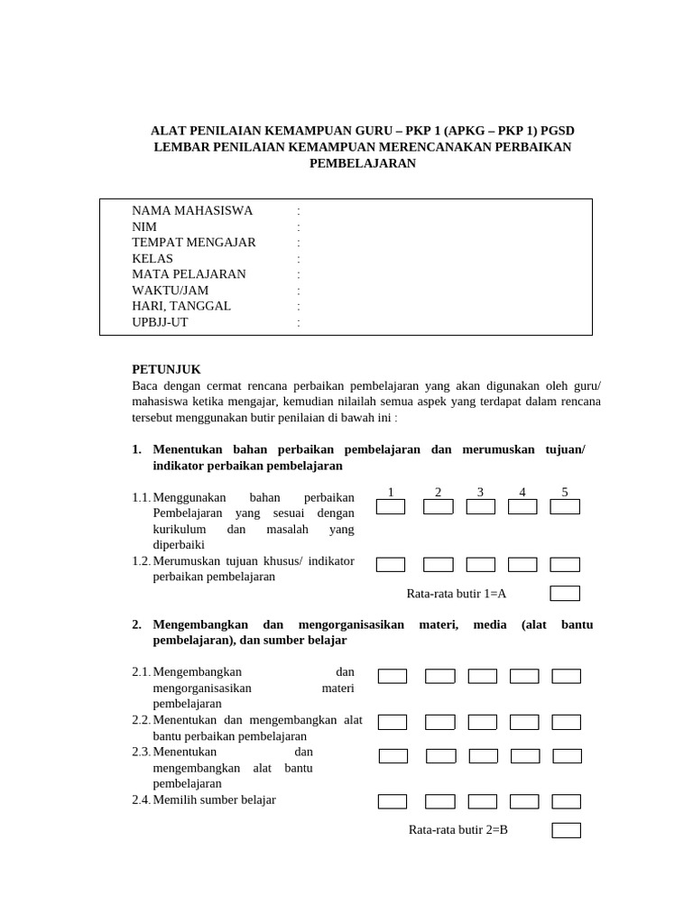 Alat - Penilaian - Kemampuan - Guru - Apkg 1 Dan 2 PKP PGSD | PDF