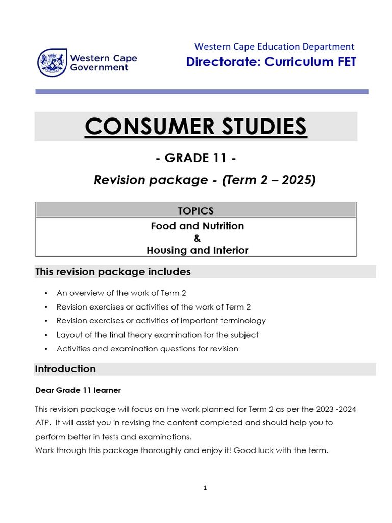 2025 GR 11 Consumer Studies Revision Material Term 2 | PDF | Nutrients ...