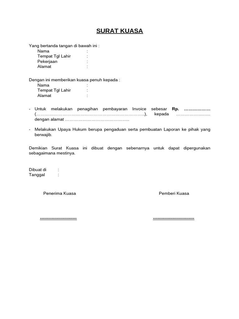 Surat Kuasa Penagihan dan Hukum | PDF
