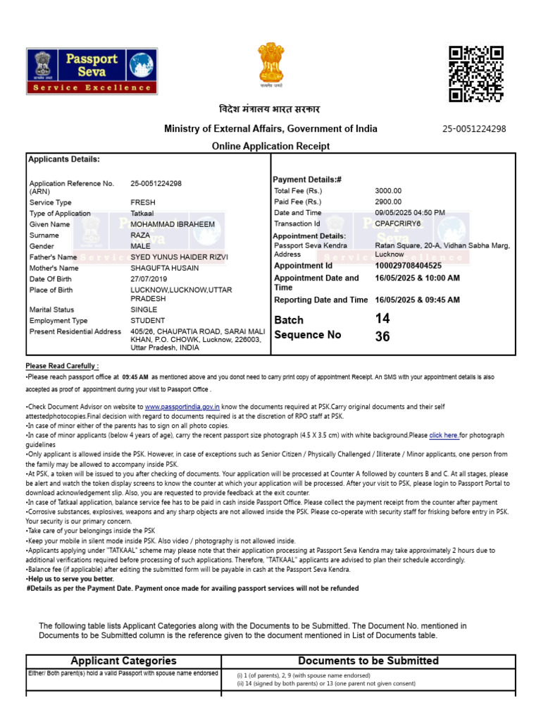 Appointment Receipt Ibraheem | PDF | Passport