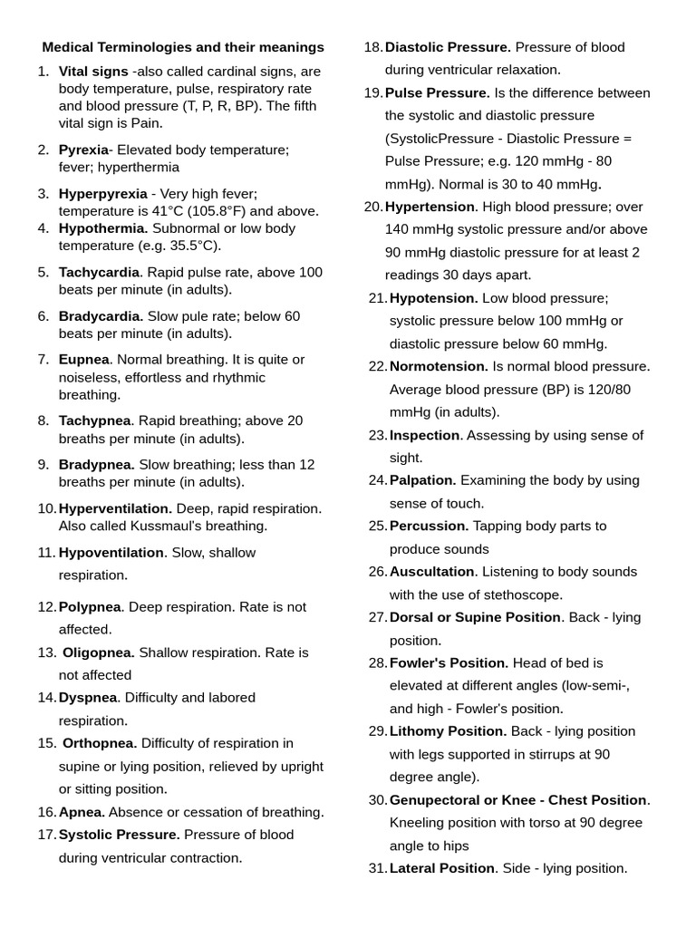 100 Common Medical Terms Explained | PDF | Blood Pressure | Human Feces