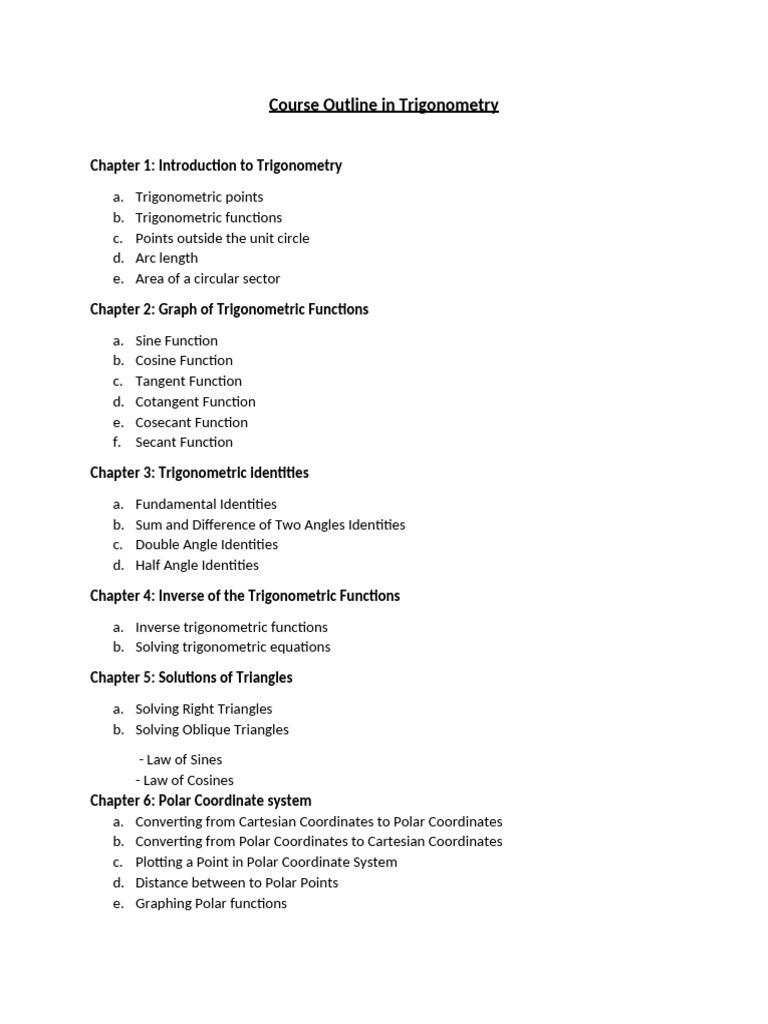 Course Outline in Trigonometry | PDF