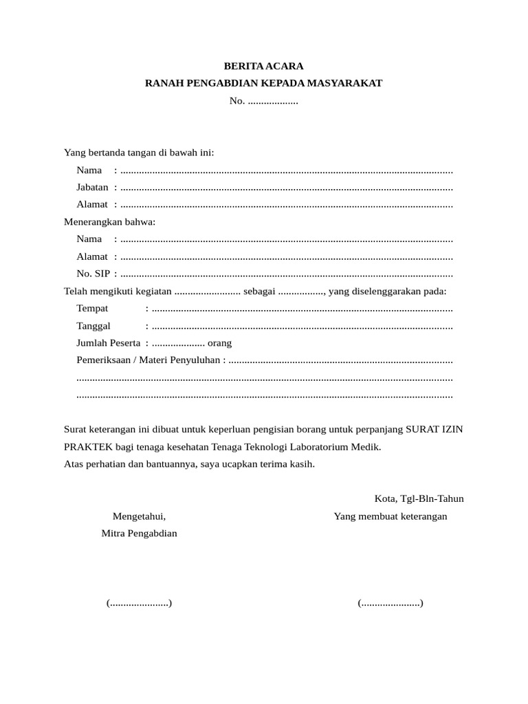 Template Berita Acara Ranah Pengabdian TLM | PDF