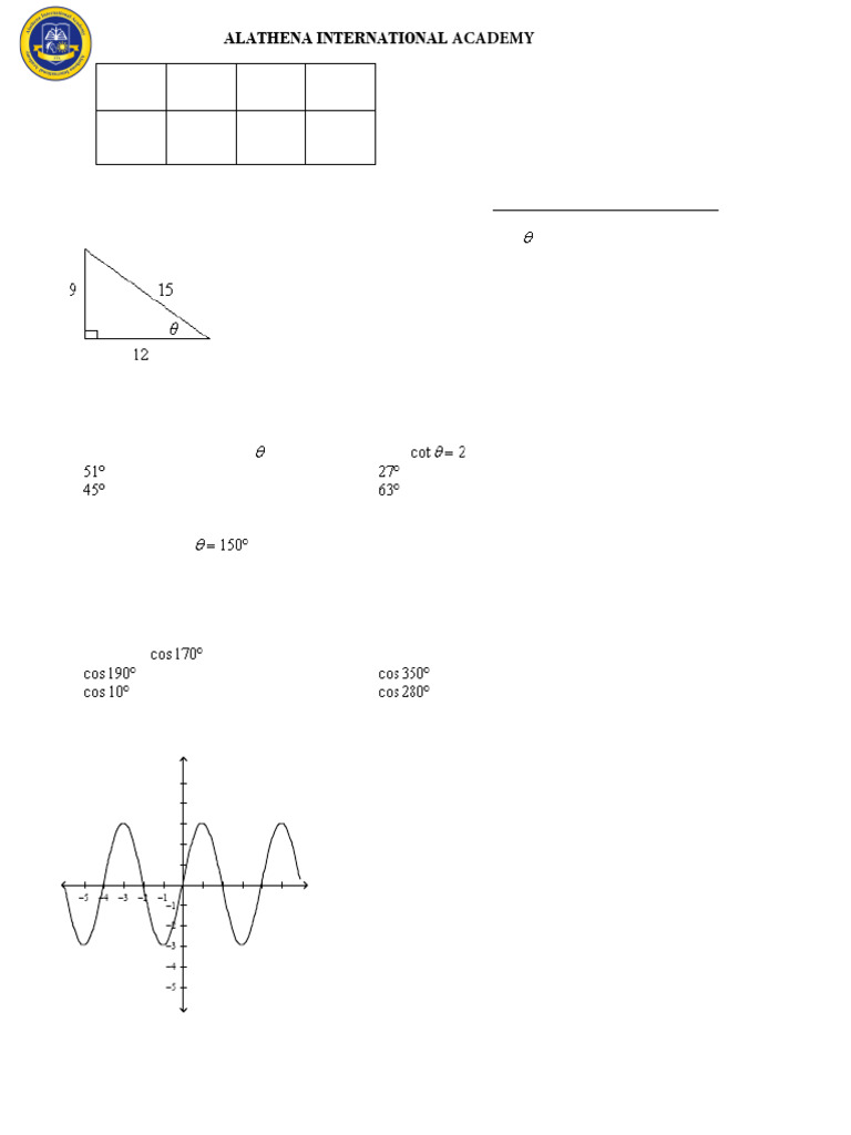 MCR3U Unit 5 Test Trigonometry Applications | PDF | Trigonometric ...