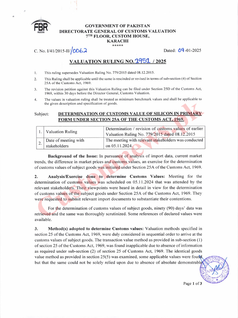Valuation Ruling for Silicon Customs Values | PDF | Valuation (Finance) | Customs