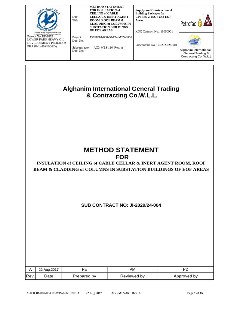 MS for Installation INSULATION of CEILING of CABLE CELLAR & INERT AGENT ...