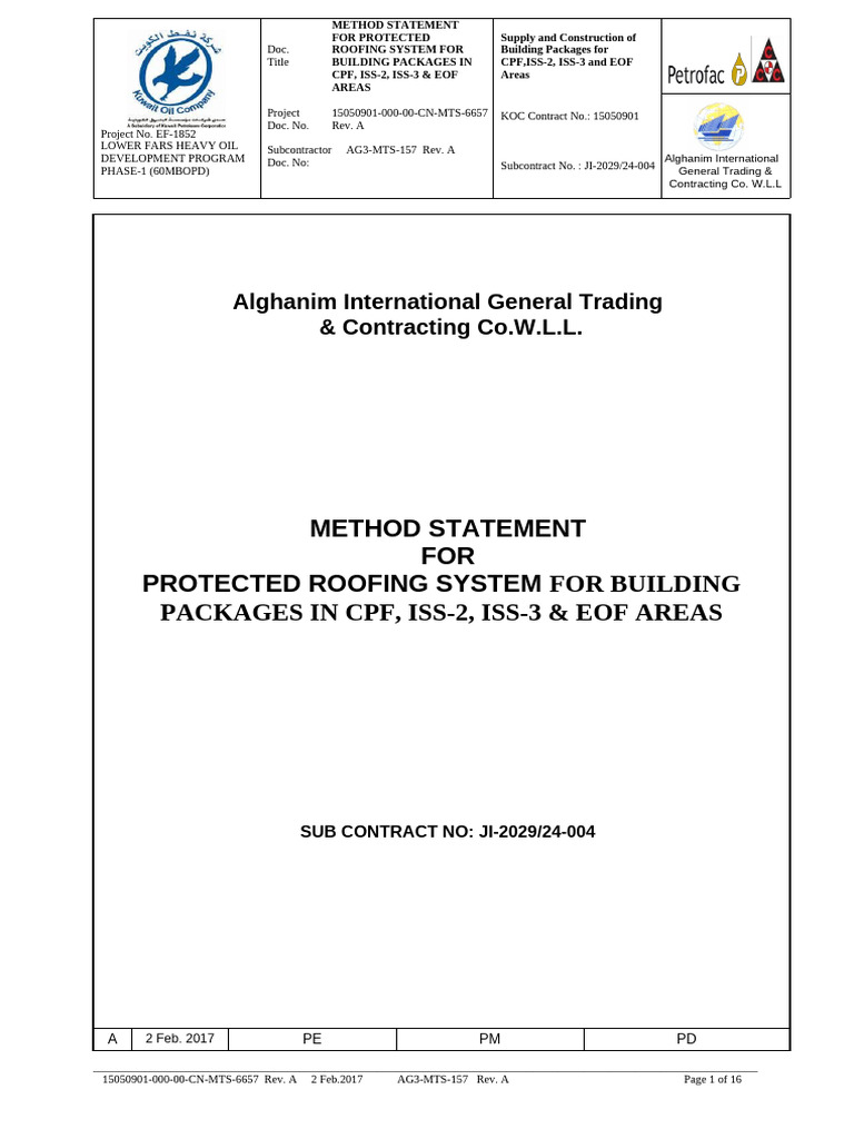 MS for Protected Roofing System - AG3 | PDF | Subcontractor | Specification (Technical Standard)