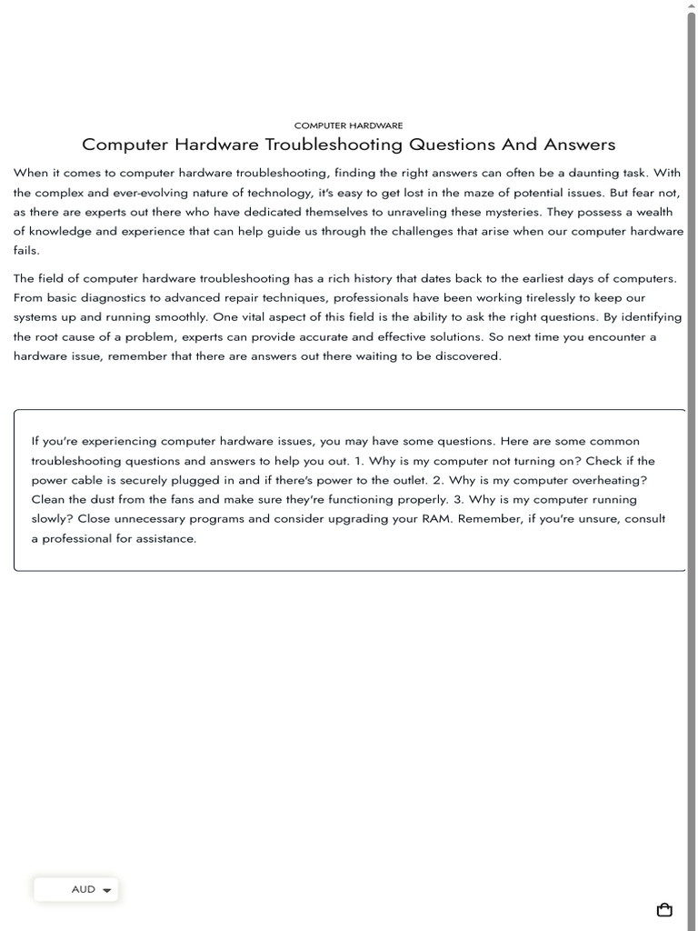 Computer Hardware Troubleshooting Questions and Answers | PDF | Troubleshooting | Computer Hardware