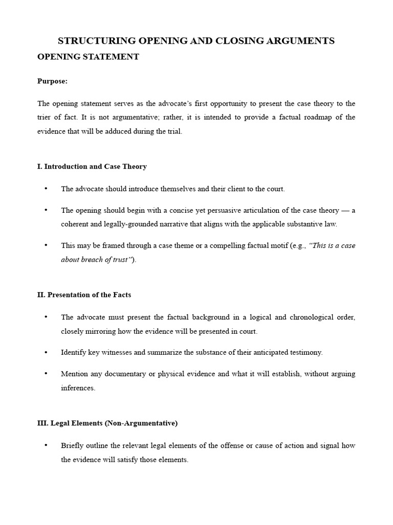 Structuring Trial Opening & Closing Statements | PDF | Evidence (Law ...