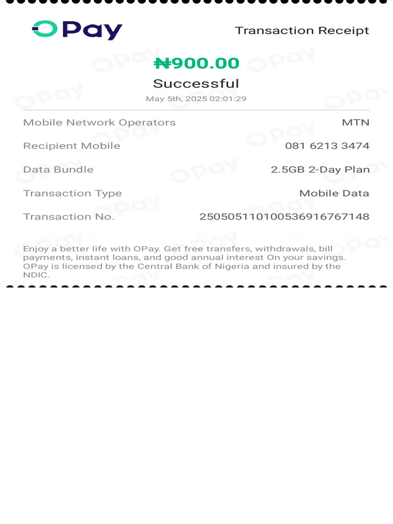 MTN Data Bundle Transaction Receipt | PDF